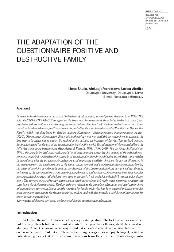 (PDF) The Adaptation of the Questionnaire Positive and Destructive ...
