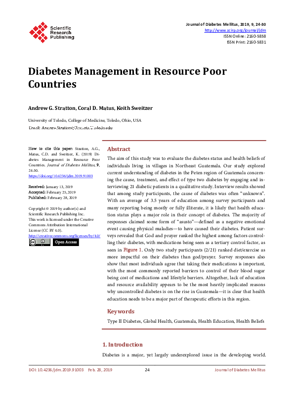 (PDF) Diabetes Management in Resource Poor Countries