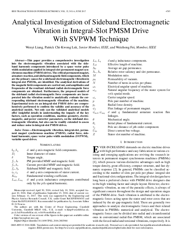(PDF) Analytical Investigation of Sideband Electromagnetic Vibration in Integral-Slot PMSM Drive ...