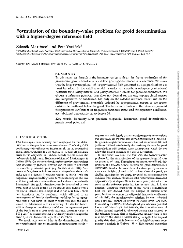 Pdf Formulation Of The Boundary Value Problem For Geoid Determination With A Higher Degree