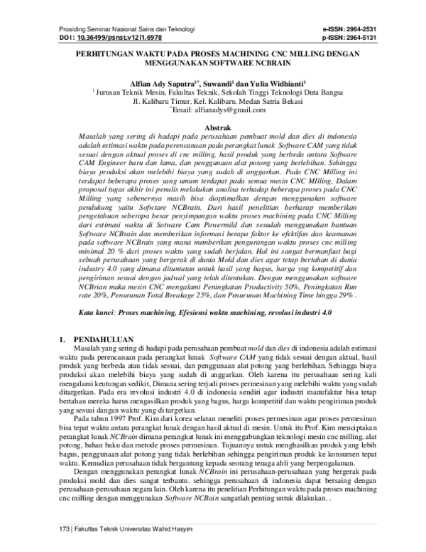 (PDF) Perhitungan Waktu pada Proses Machining CNC Milling dengan ...