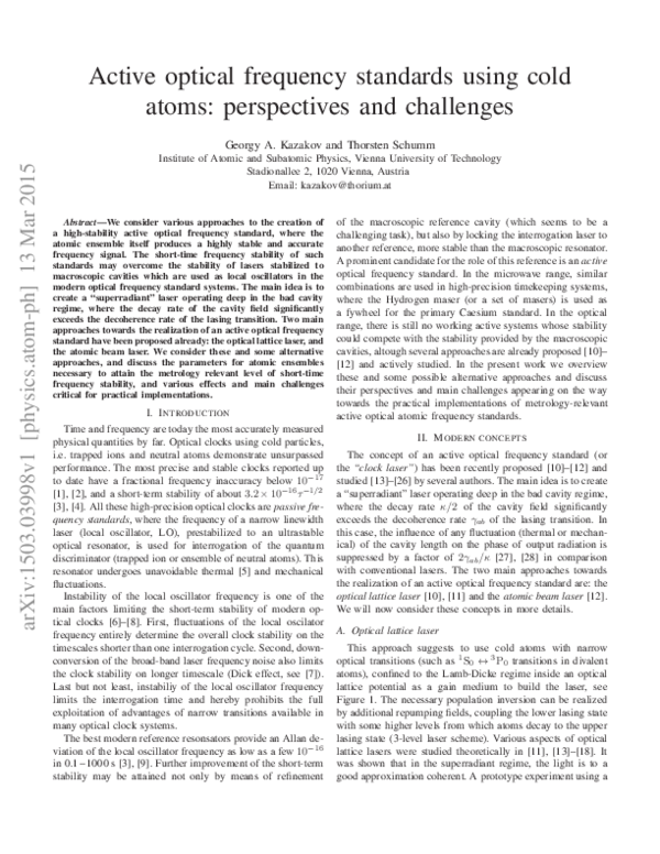 (PDF) Active optical frequency standards using cold atoms: Perspectives ...
