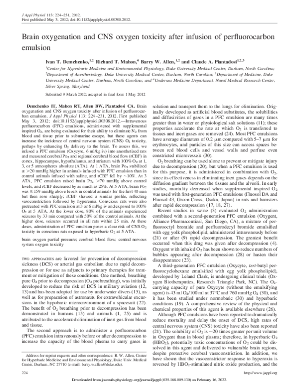 (PDF) Brain oxygenation and CNS oxygen toxicity after infusion of ...