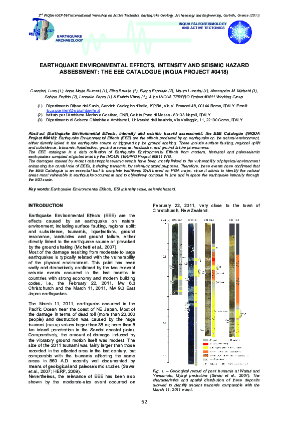 (PDF) Earthquake Environmental Effects, intensity and seismic hazard assessment: the lesson of ...