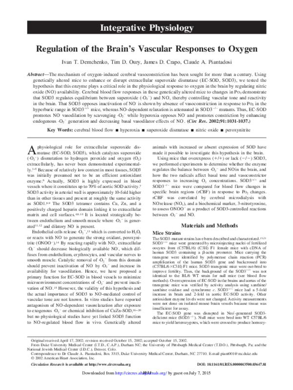 (PDF) Regulation of the Brain’s Vascular Responses to Oxygen | Ivan ...