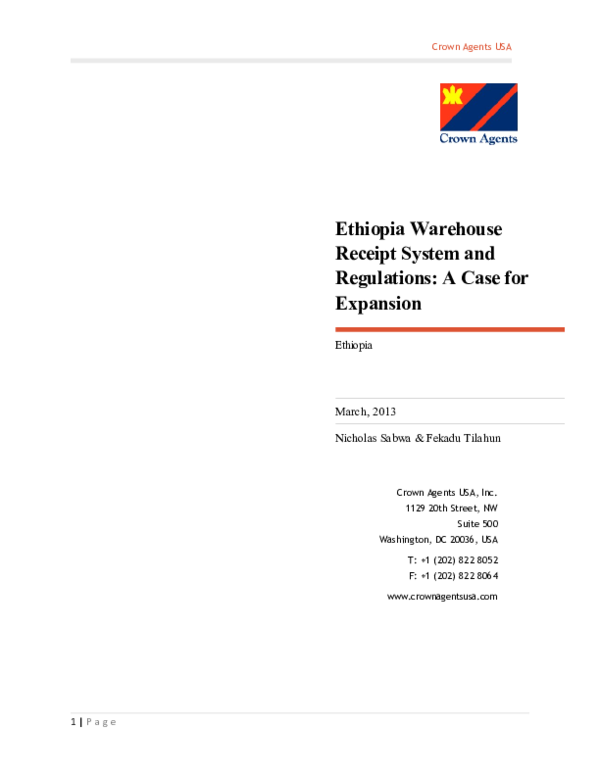 (DOC) Ethiopia Warehouse Receipt System and Regulations: A Case for ...