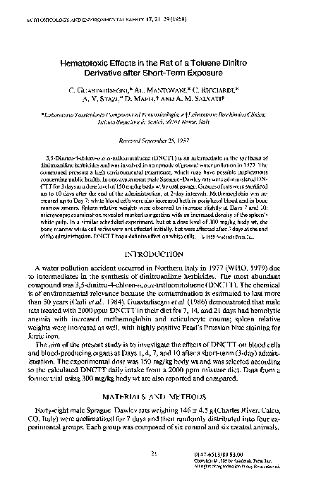 (PDF) Hematotoxic effects in the rat of a toluene dinitro derivative ...