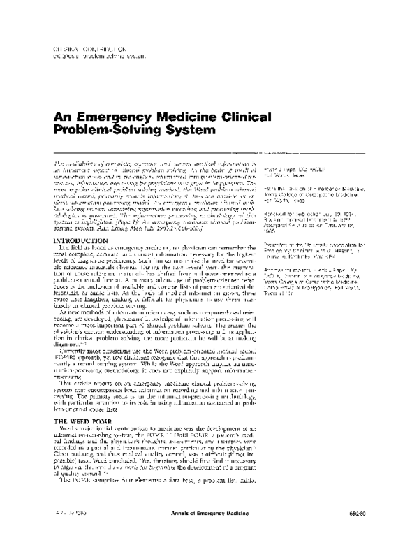 (PDF) An emergency medicine clinical problem-solving system