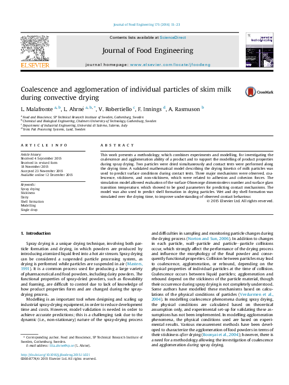 (PDF) Coalescence and agglomeration of individual particles of skim ...