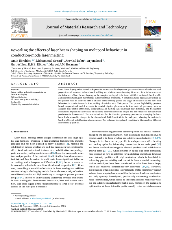 (PDF) Revealing the effects of laser beam shaping on melt pool ...