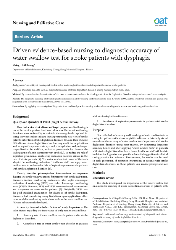 (PDF) Driven evidence-based nursing to diagnostic accuracy of water ...