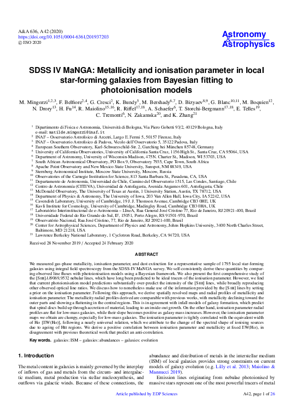 (PDF) SDSS IV MaNGA: Metallicity and ionisation parameter in local star ...