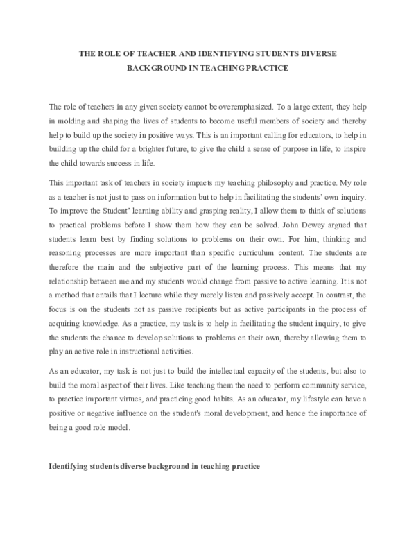 (DOC) THE ROLE OF TEACHER AND IDENTIFYING STUDENTS DIVERSE BACKGROUND ...