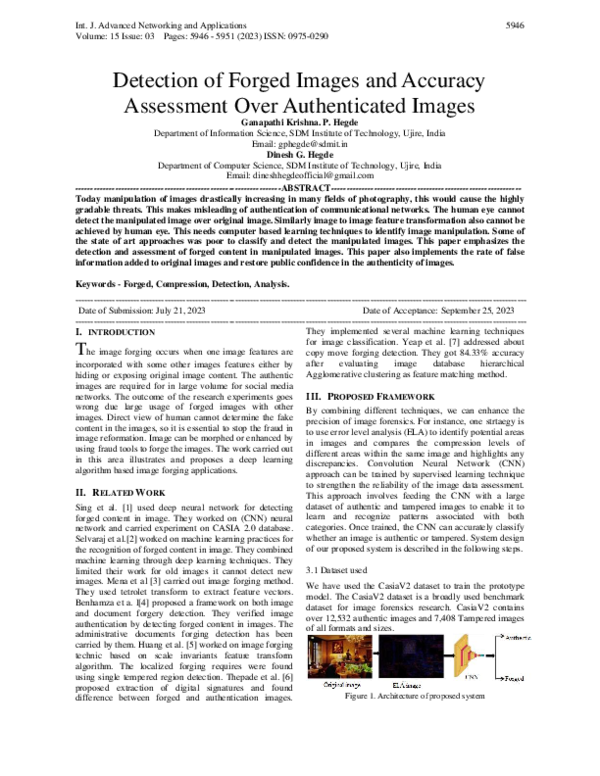Pdf Detection Of Forged Images And Accuracy Assessment Over Authenticated Images