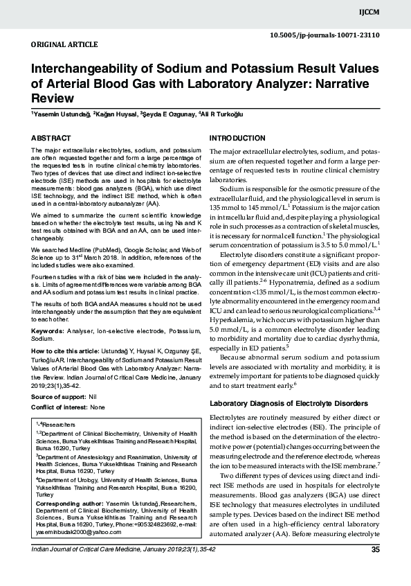 (PDF) Interchangeability of Sodium and Potassium Result Values of ...