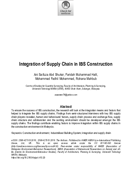 (PDF) Integration of Supply Chain in IBS Construction