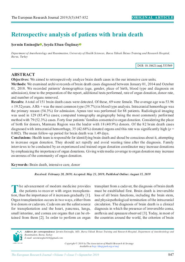 (PDF) Retrospective analysis of patiens with brain death