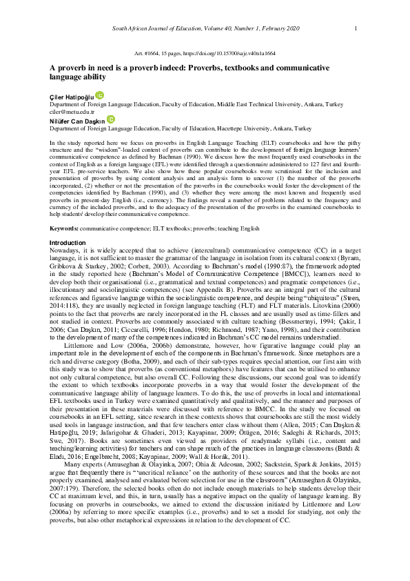 (PDF) A proverb in need is a proverb indeed: Proverbs, textbooks and ...