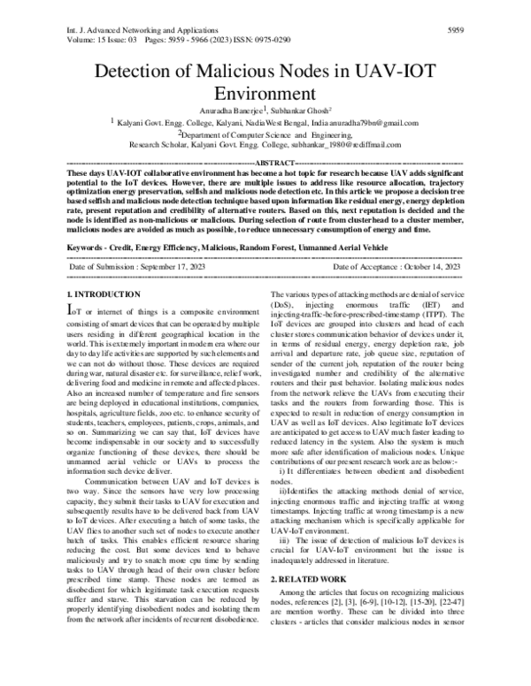 Pdf Detection Of Malicious Nodes In Uav Iot Environment