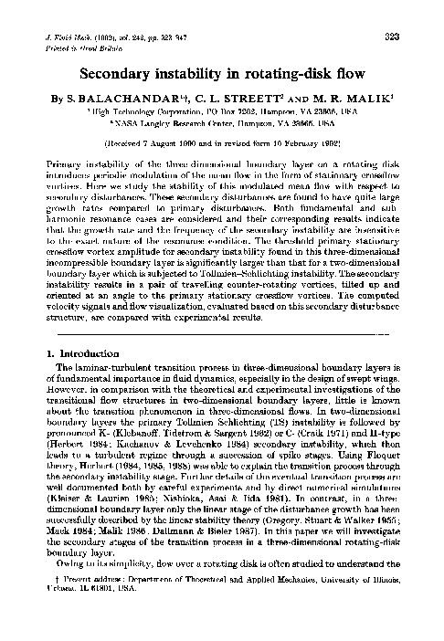 (PDF) Secondary instability in rotating-disk flow