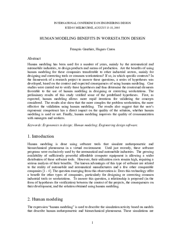 (PDF) Human Modeling Benefits in Workstation Design