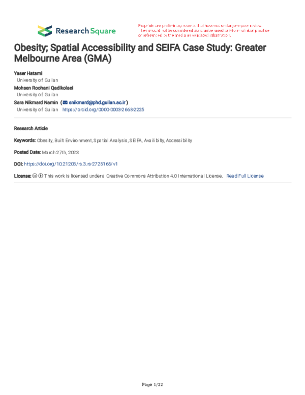 (PDF) Obesity; Spatial Accessibility and SEIFA Case Study: Greater ...