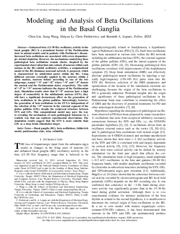 (PDF) Modeling and Analysis of Beta Oscillations in the Basal Ganglia ...