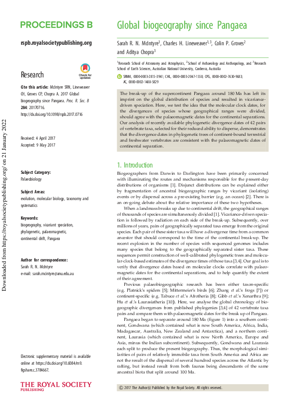 (PDF) Global biogeography since Pangaea