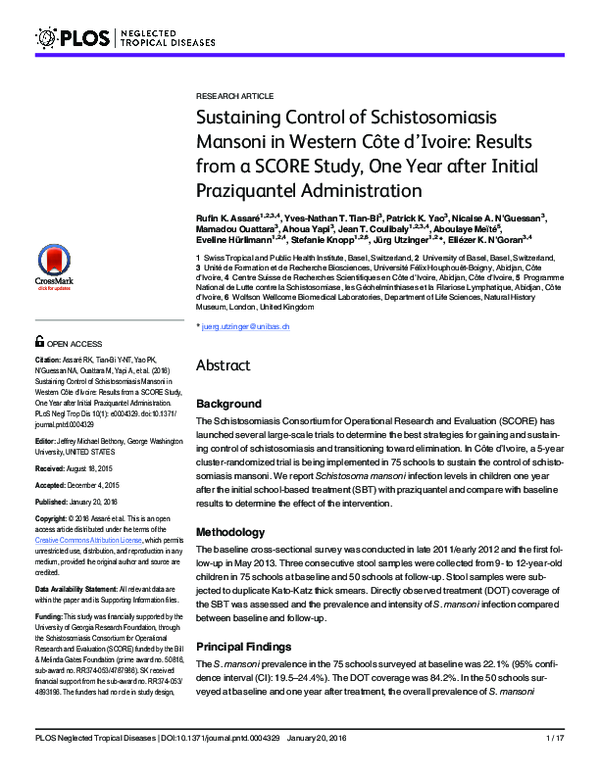 (PDF) Sustaining Control of Schistosomiasis Mansoni in Western Côte d ...
