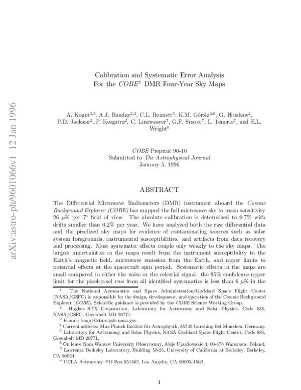 (PDF) Calibration and Systematic Error Analysis for the COBE DMR 4 Year Sky Maps