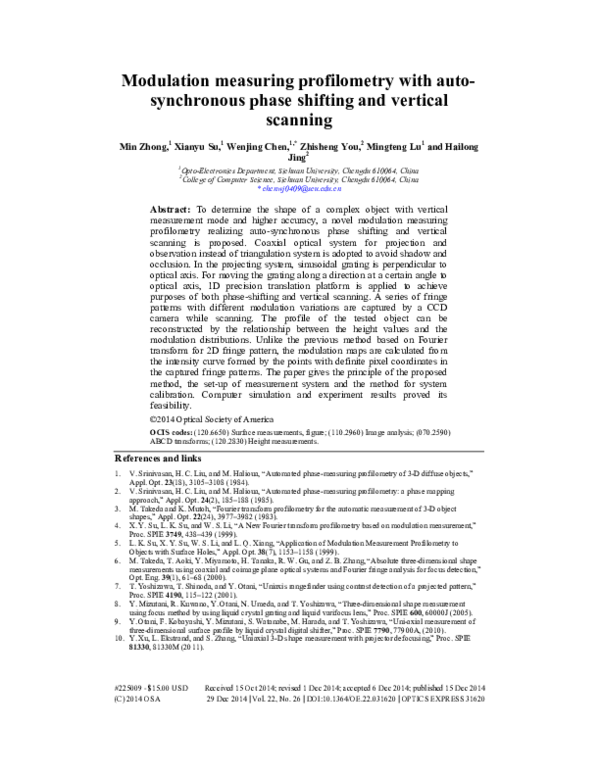 Pdf Modulation Measuring Profilometry With Auto Synchronous Phase