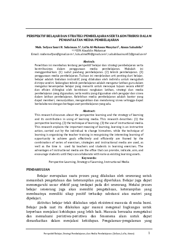 (PDF) PERSPEKTIF BELAJAR DAN STRATEGI PEMBELAJARAN SERTA KONTRIBUSI DALAM PEMANFAATAN MEDIA ...