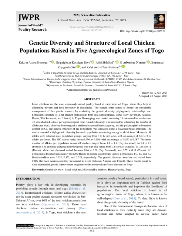 (PDF) Genetic Diversity and Structure of Local Chicken Populations ...