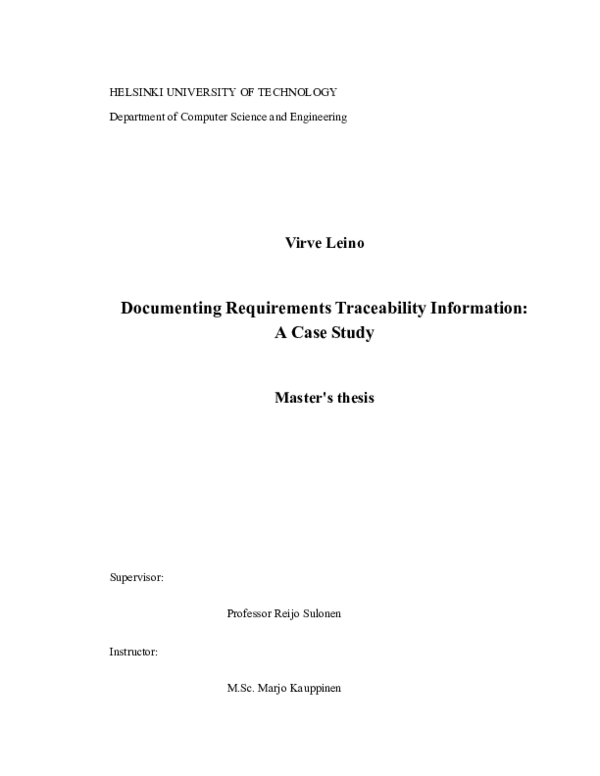 (PDF) Documenting Requirements Traceability Information: A Case Study