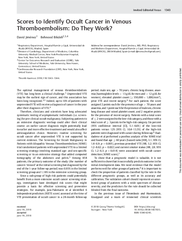 (PDF) Scores to Identify Occult Cancer in Venous Thromboembolism: Do ...