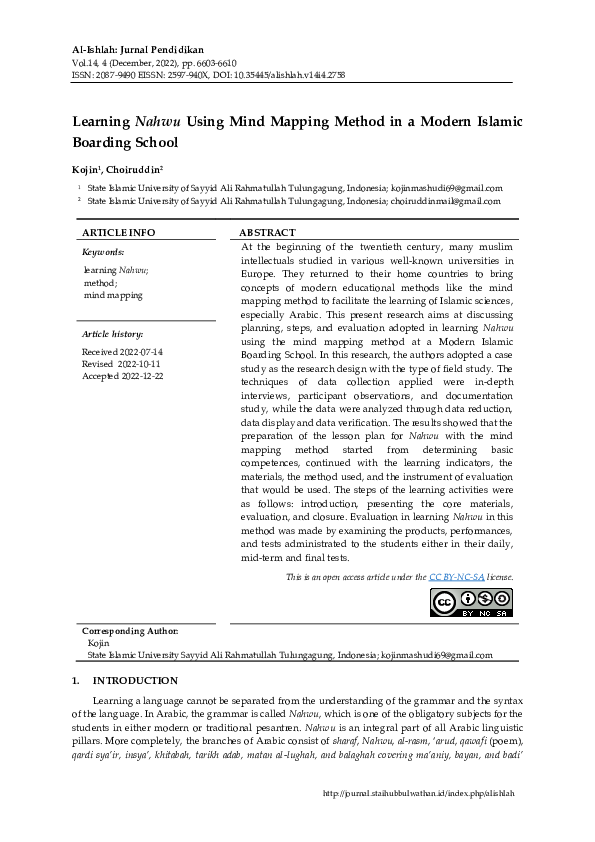 (PDF) Learning Nahwu Using Mind Mapping Method in a Modern Islamic Boarding School