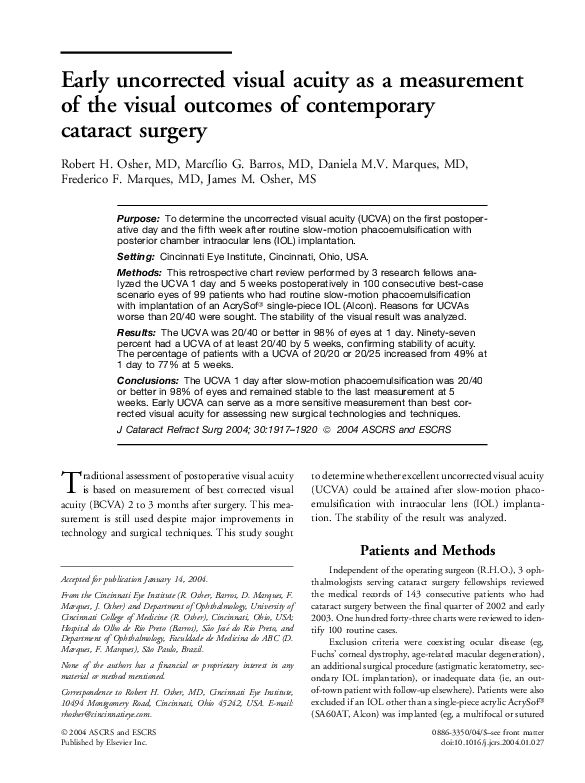 (PDF) Early uncorrected visual acuity as a measurement of the visual ...