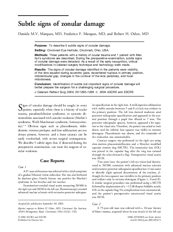 (PDF) Subtle signs of zonular damage