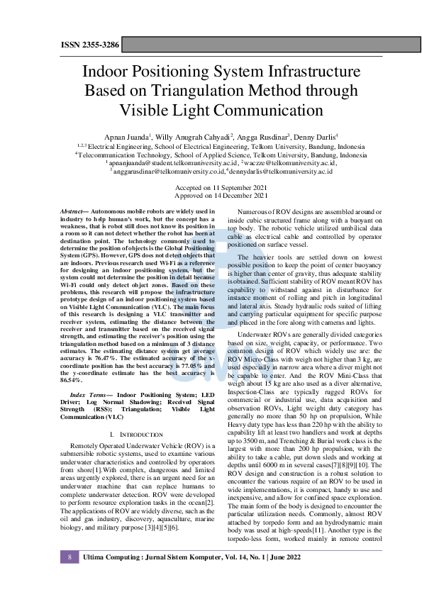 Pdf Indoor Positioning System Infrastructure Based On Triangulation