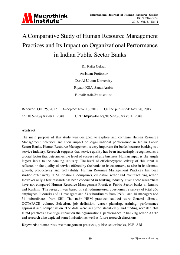 (PDF) A Comparative Study of Human Resource Management Practices and Its Impact on ...