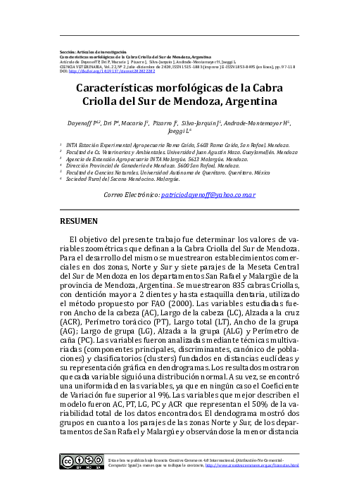 (PDF) Características morfológicas de la Cabra Criolla del Sur de ...