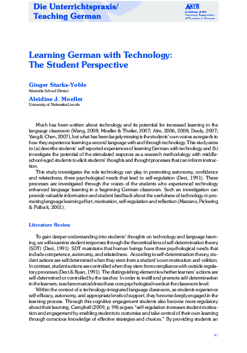 (PDF) Learning German with Technology: The Student Perspective