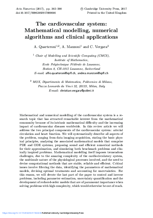 (PDF) The cardiovascular system: Mathematical modelling, numerical ...