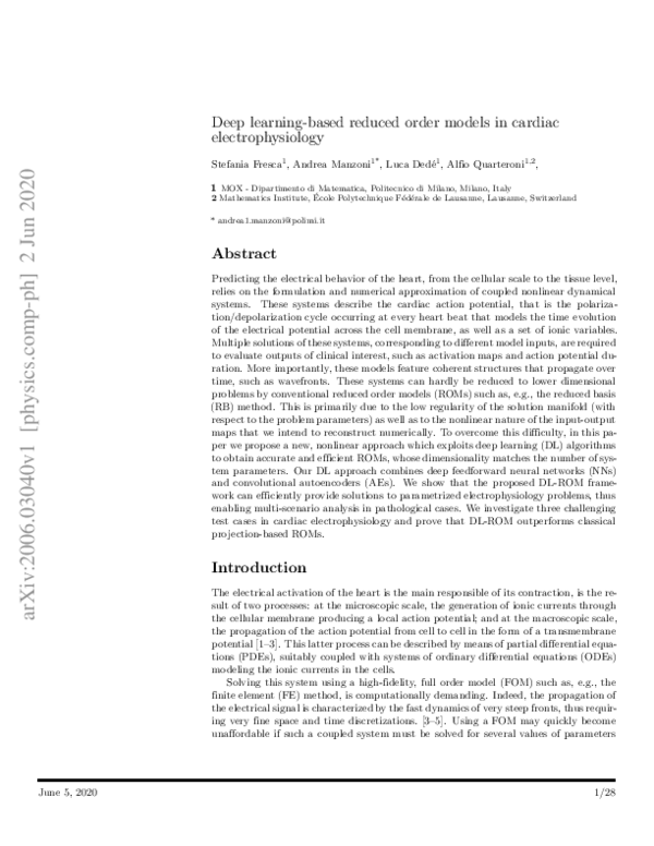 (PDF) Deep learning-based reduced order models in cardiac electrophysiology