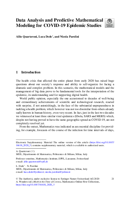 (PDF) Data Analysis and Predictive Mathematical Modeling for COVID-19 Epidemic Studies