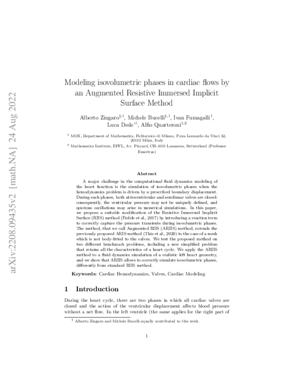 (PDF) Modeling isovolumetric phases in cardiac flows by an Augmented Resistive Immersed Implicit ...