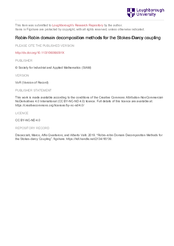 (PDF) Robin–Robin Domain Decomposition Methods for the Stokes–Darcy Coupling | Alfio Quarteroni ...