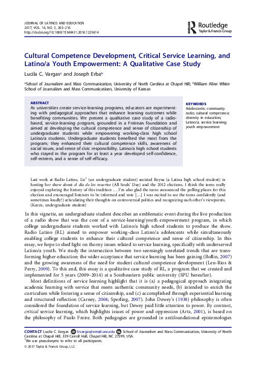 (PDF) Cultural Competence Development, Critical Service Learning, and Latino/a Youth Empowerment ...