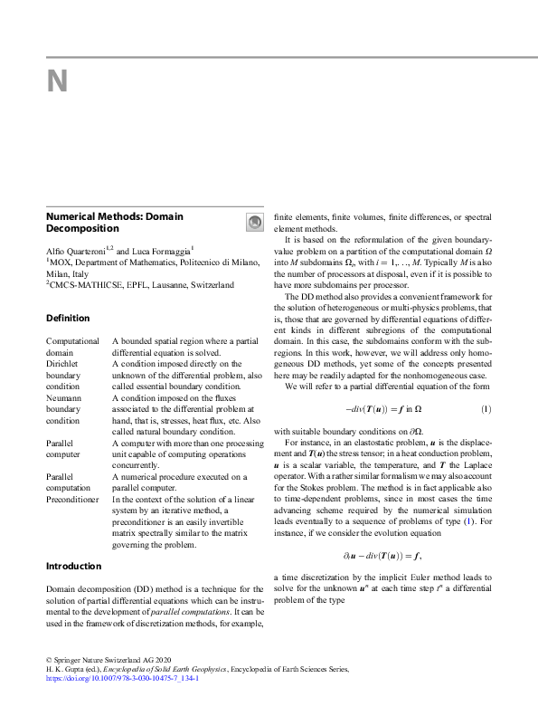 (PDF) Numerical Methods: Domain Decomposition