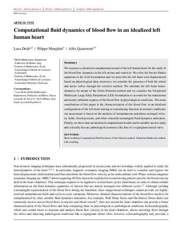 (PDF) Computational fluid dynamics of blood flow in an idealized left ...